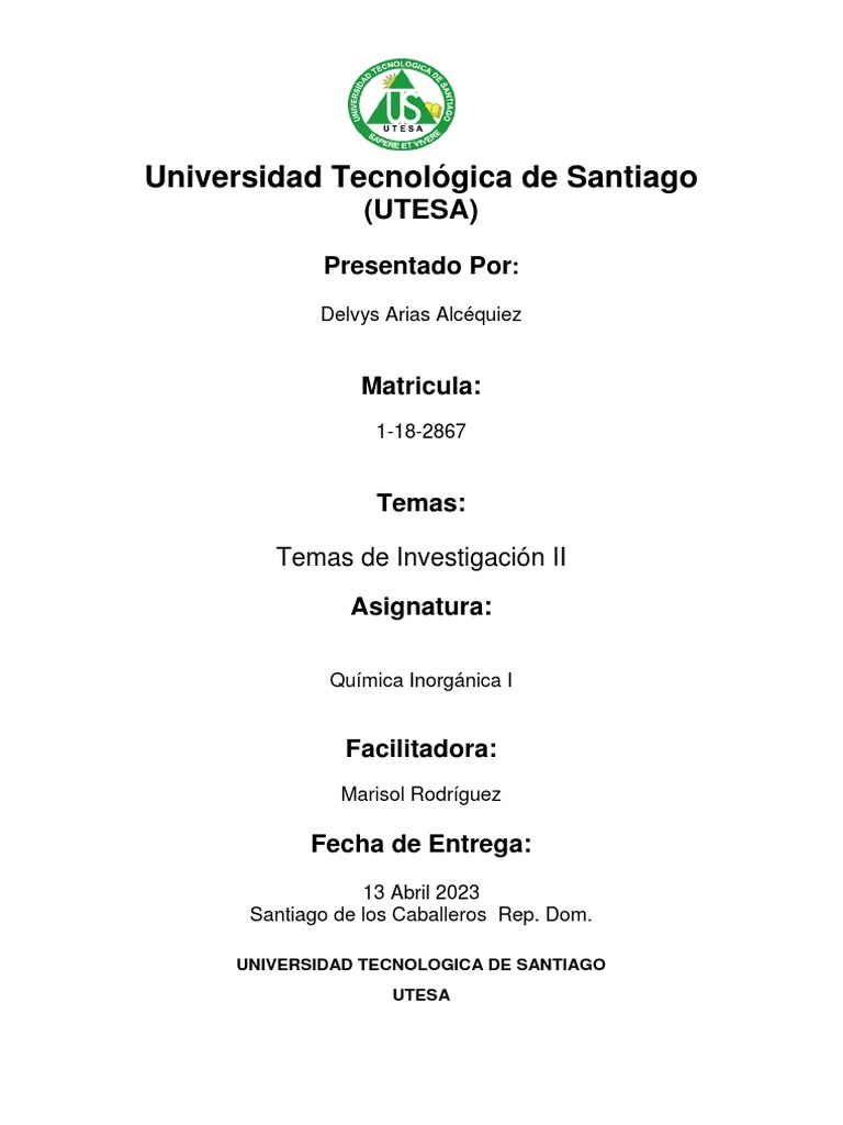 Investigacion de Quimica Inorg. Tema 2 | PDF | Trastorno depresivo mayor | Enfermedad de Parkinson
