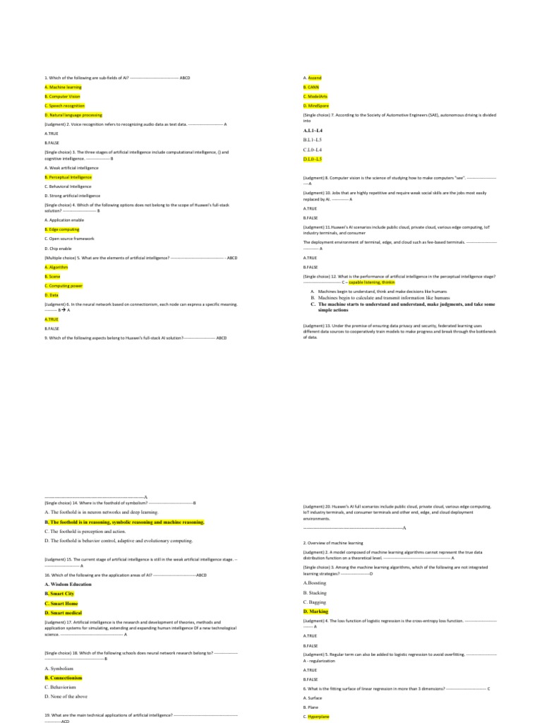 HCIA-AI Exercises | PDF | Artificial Neural Network | Deep Learning