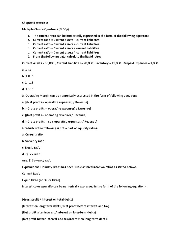 Chapter 5 Exercises | PDF | Revenue | Working Capital Chapter 5 Exercises | PDF | Revenue | Working Capital