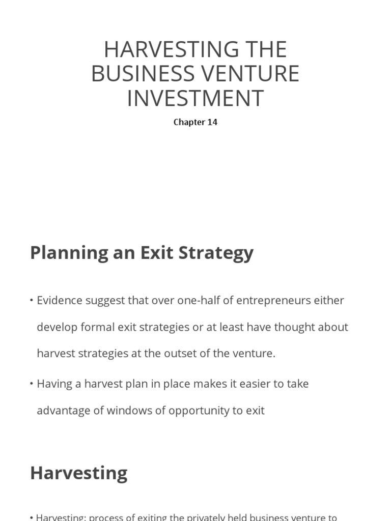 Harvesting The Business Venture Investment Chapter 14 | PDF | Corporate ...