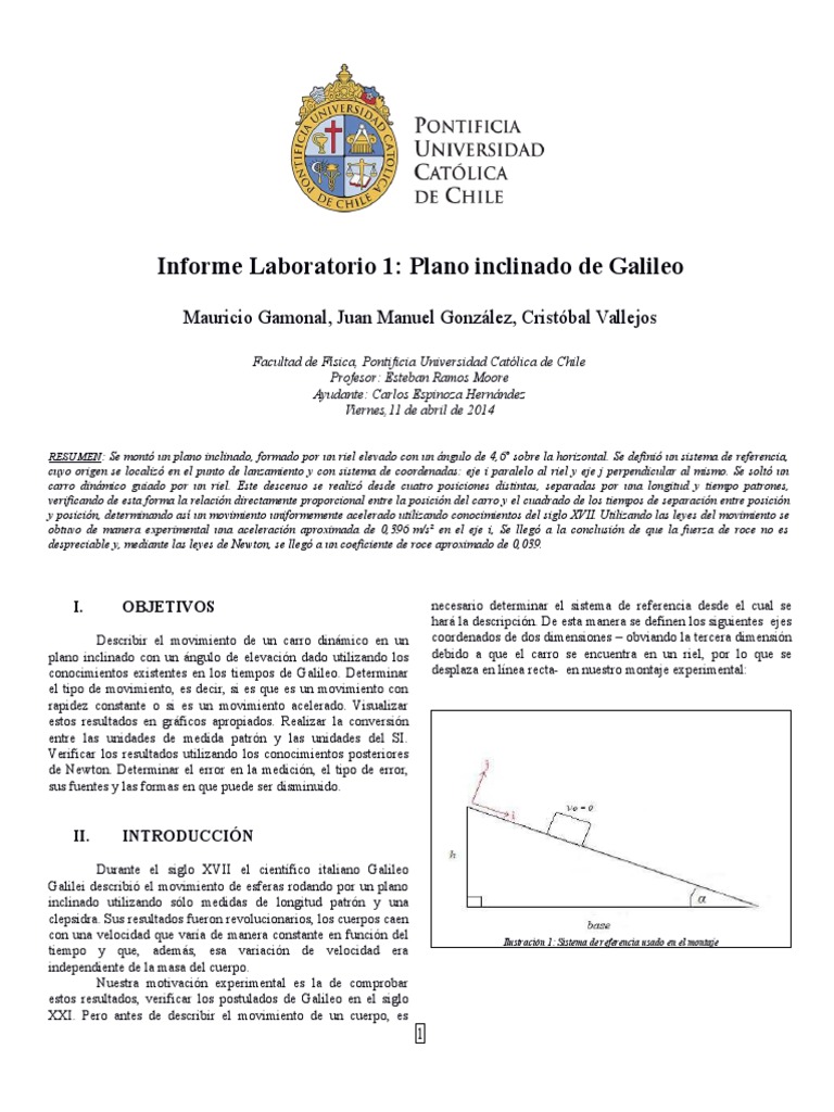 Plano Inclinado de Galileo FIZ112 UC | PDF | Fuerza | Fricción