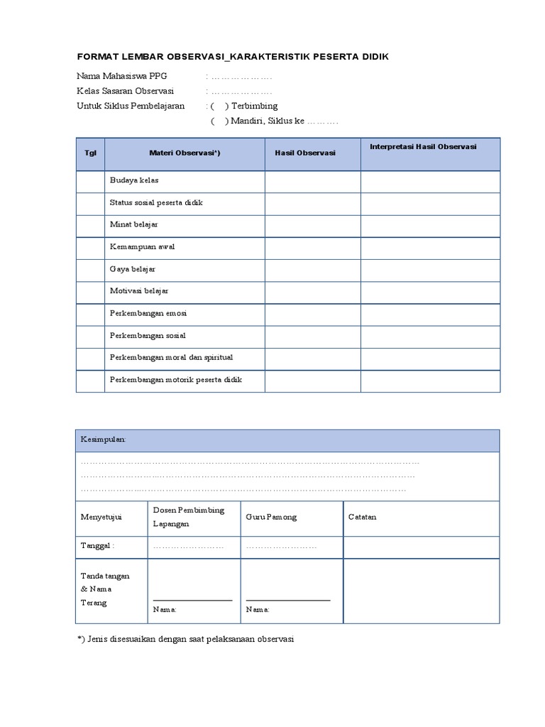 Format Lembar Observasi | PDF