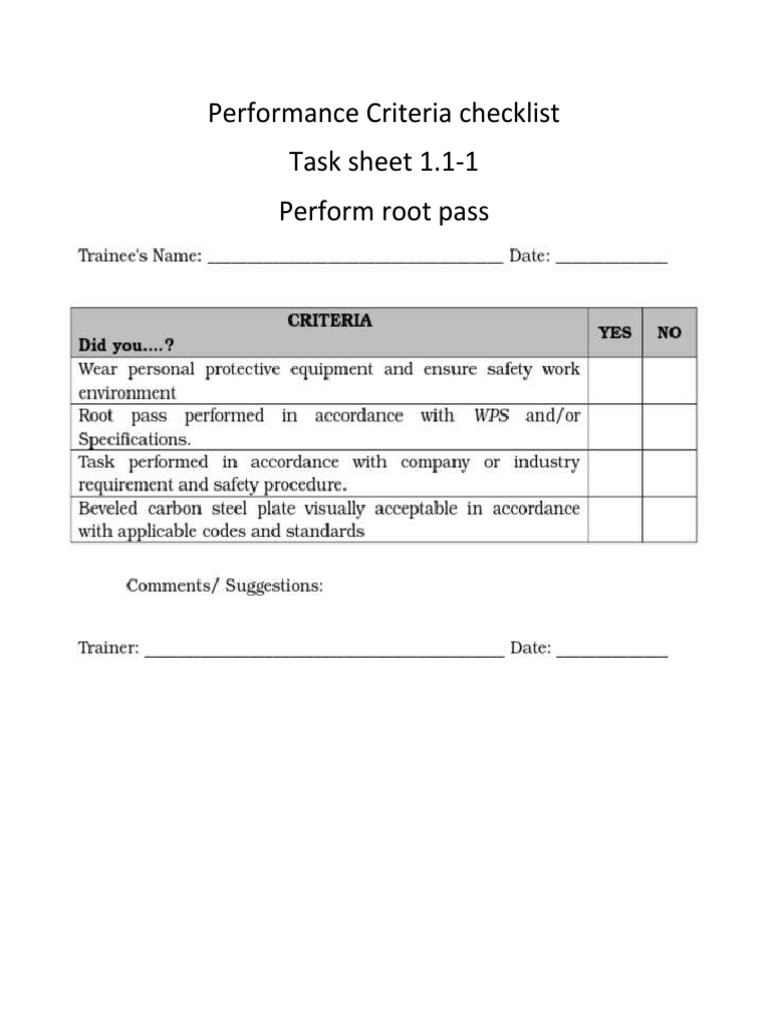 Performance Criteria Checklist | PDF