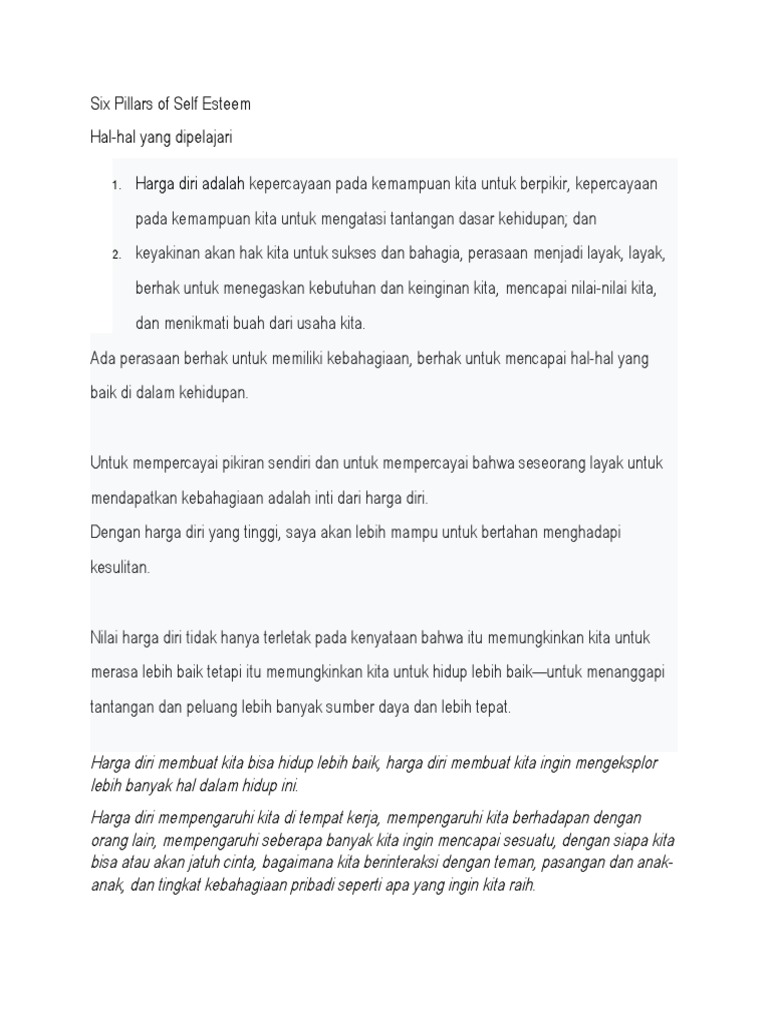 Six Pillars of Self Esteem | PDF