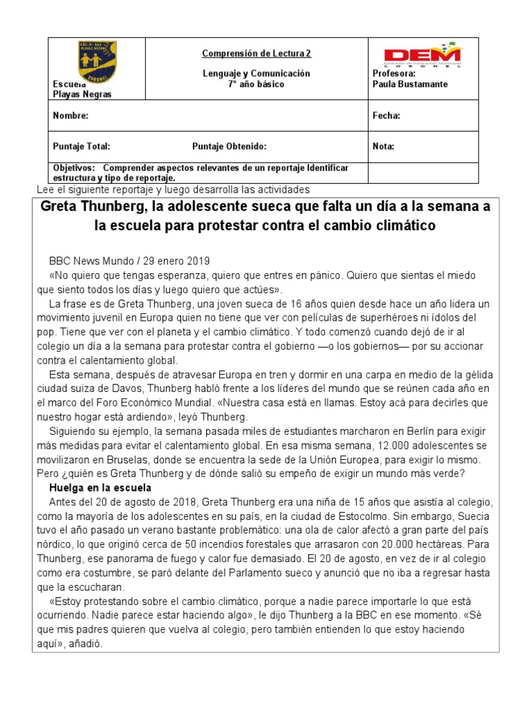 Comprension de Lectura 2 7mo | PDF