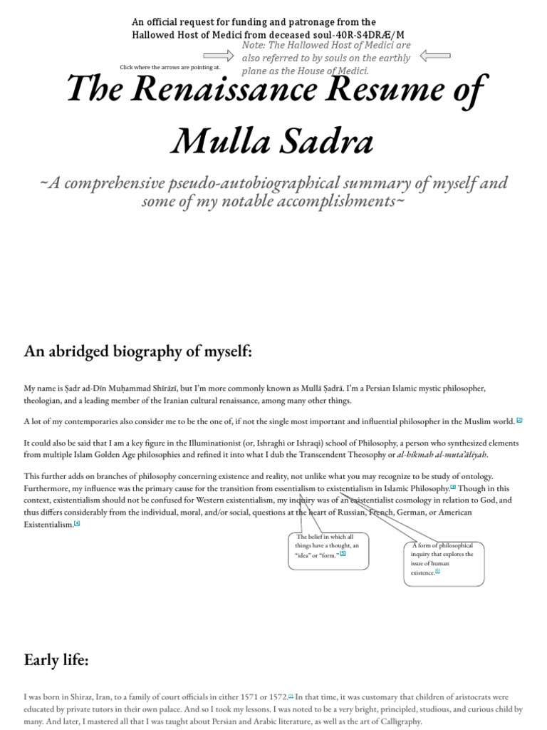 The Renaissance Resume of Mulla Sadra | PDF | Philosophical Theories | Metaphilosophy
