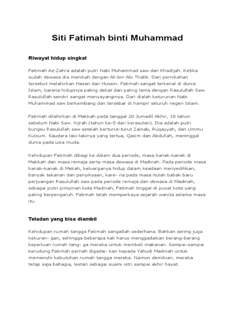Kisah Hidup Fatimah Az-Zahra | PDF | Agama & Spiritualitas