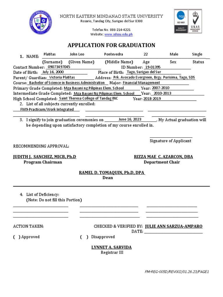 Application Form | PDF | Academic Degree