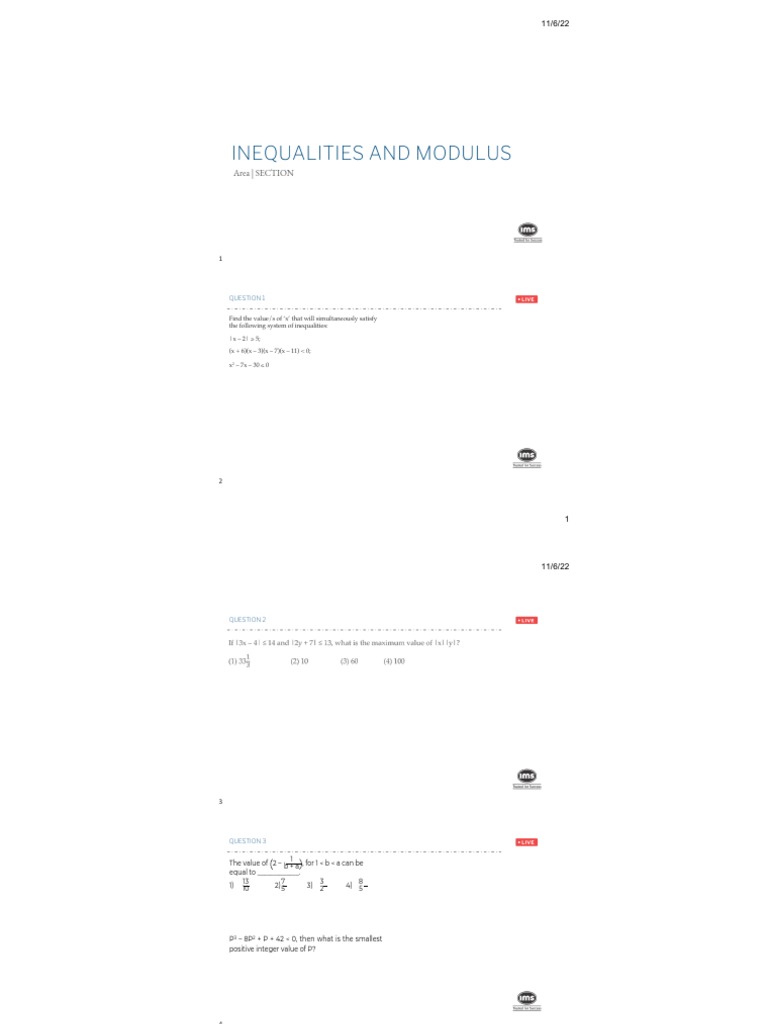 Inequalities and Modulus | PDF | Equations | Inequality (Mathematics) Inequalities and Modulus | PDF | Equations | Inequality (Mathematics)