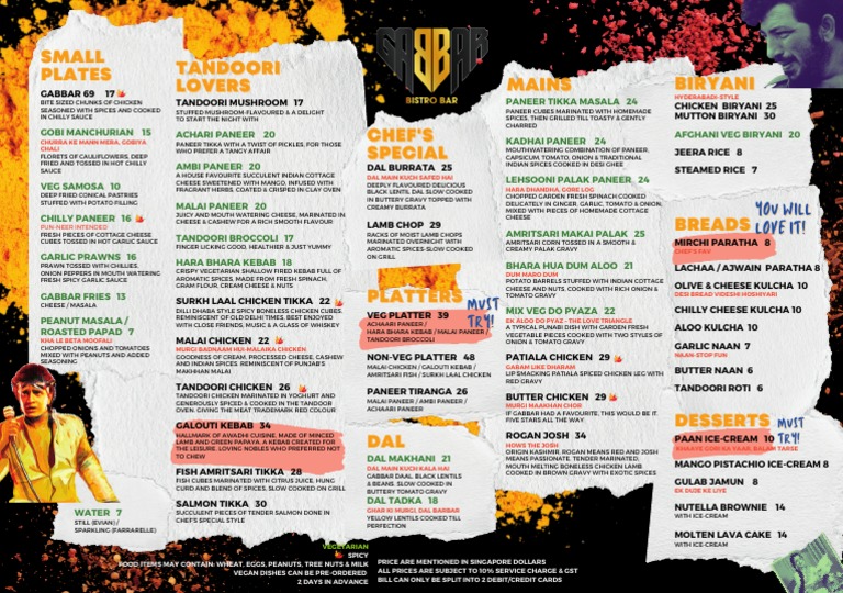 Gabbar Food Menu - June 2022 - Compressed | PDF | Indian Cuisine | Kebab
