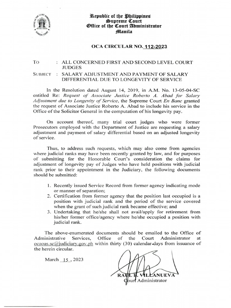 OCA Circular No. 112-2023 | PDF