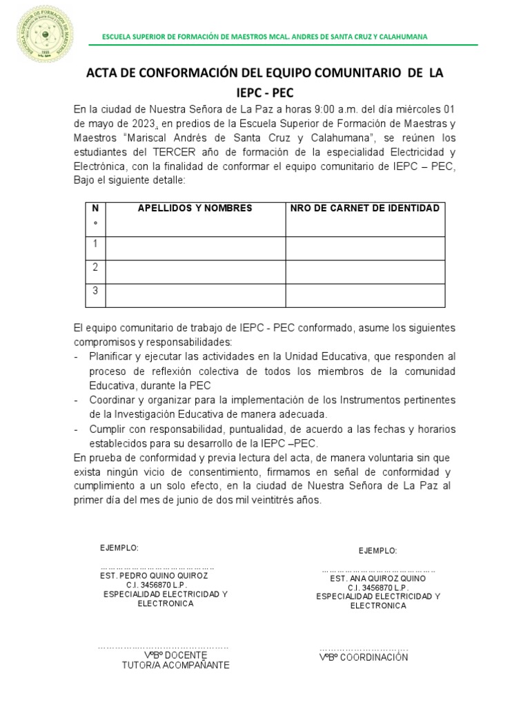 ACTA DE CONFORMACIÓN 3ro 2023 | PDF