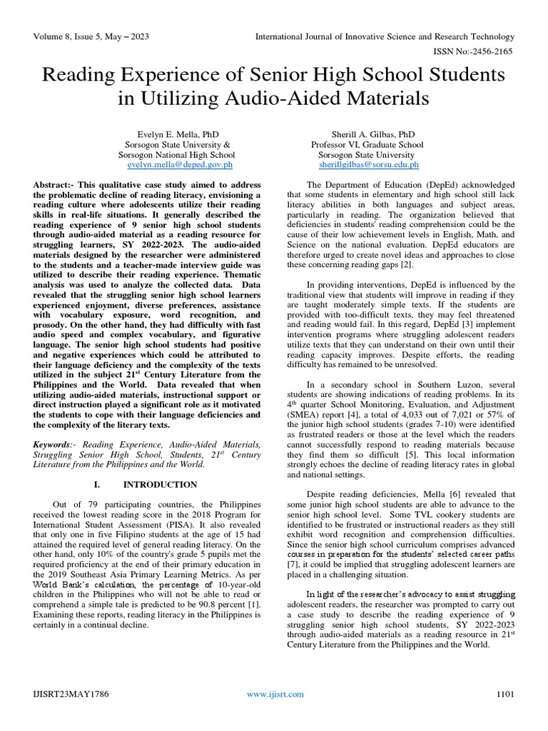 Reading Experience of Senior High School Students in Utilizing Audio-Aided Materials | PDF ...