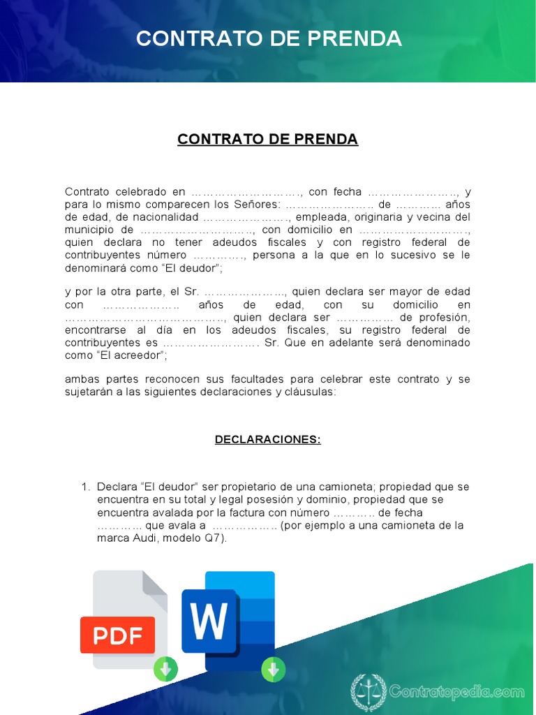Contrato de Prenda de Vehículo | PDF | Derecho privado | Derecho civil ...