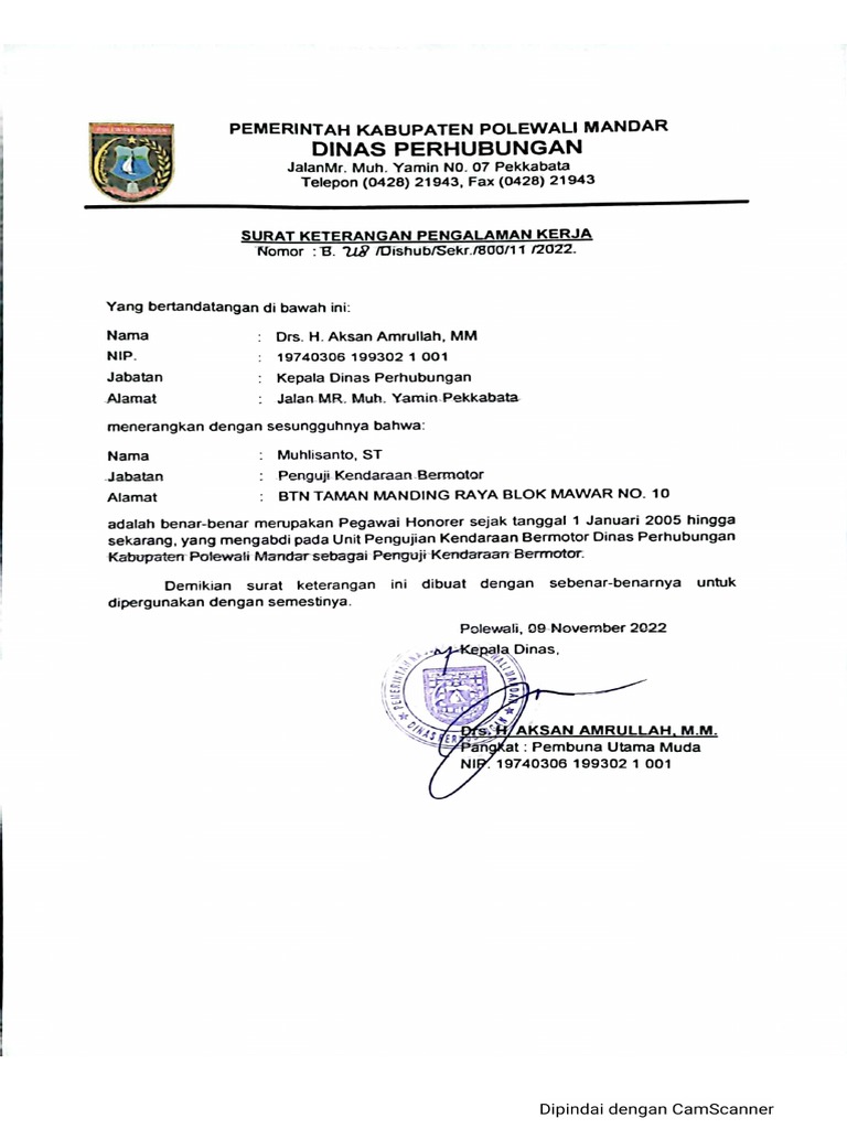 Surat Keterangan Pengalaman Kerja Kerja 2 | PDF