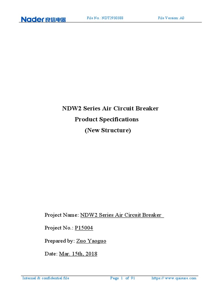 Nader NDW2 Series Products Specification | PDF | Electric Power ...