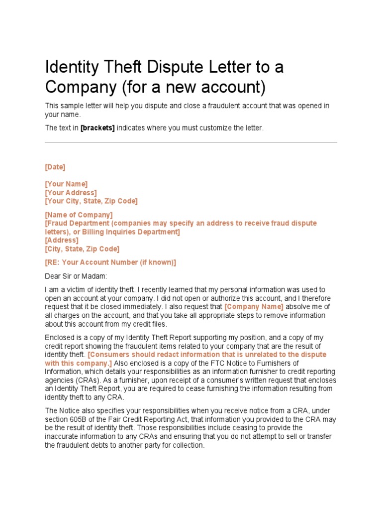 Identity Theft Dispute Letter To A Compan2 1479390396 BY1456724 Person1 ...