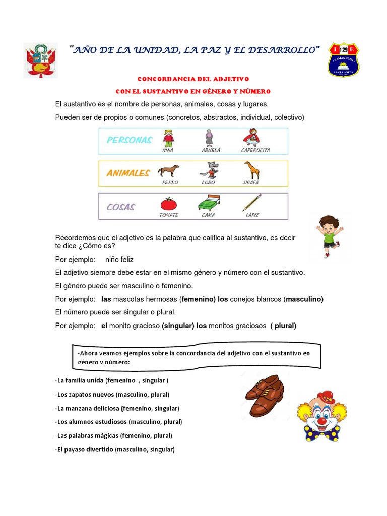 Ficha de Comunicación Concordancia Del Adjetivo | PDF | Sustantivo ...