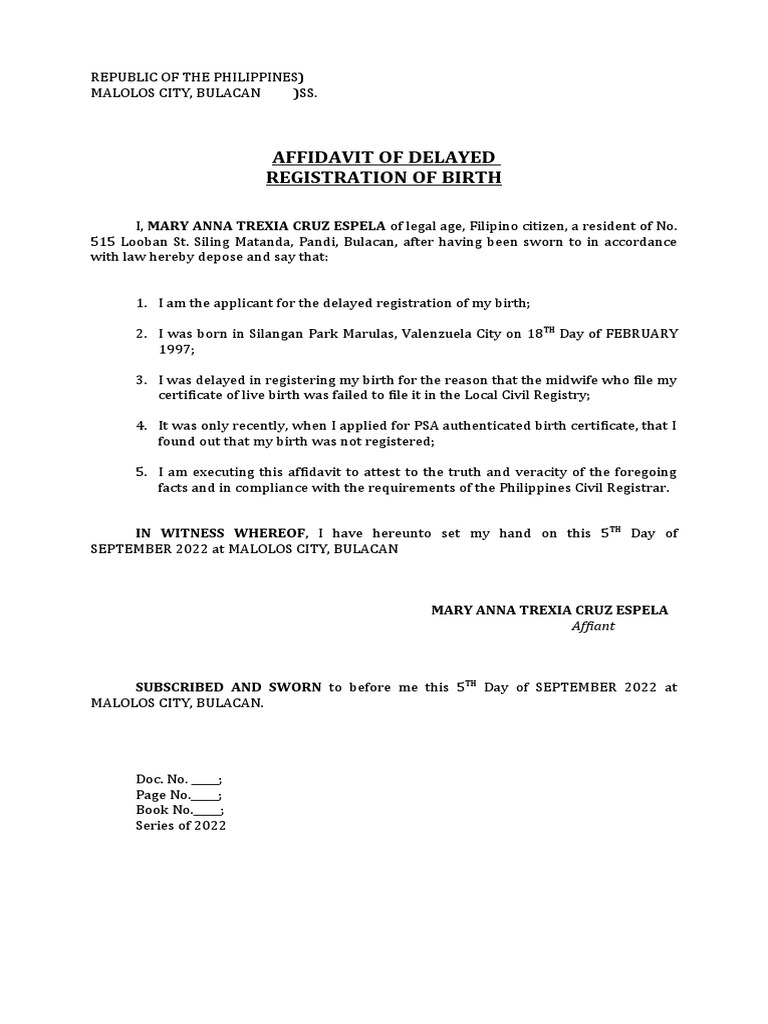 Affidavit for Delayed Birth Registration | PDF | Law | Wellness