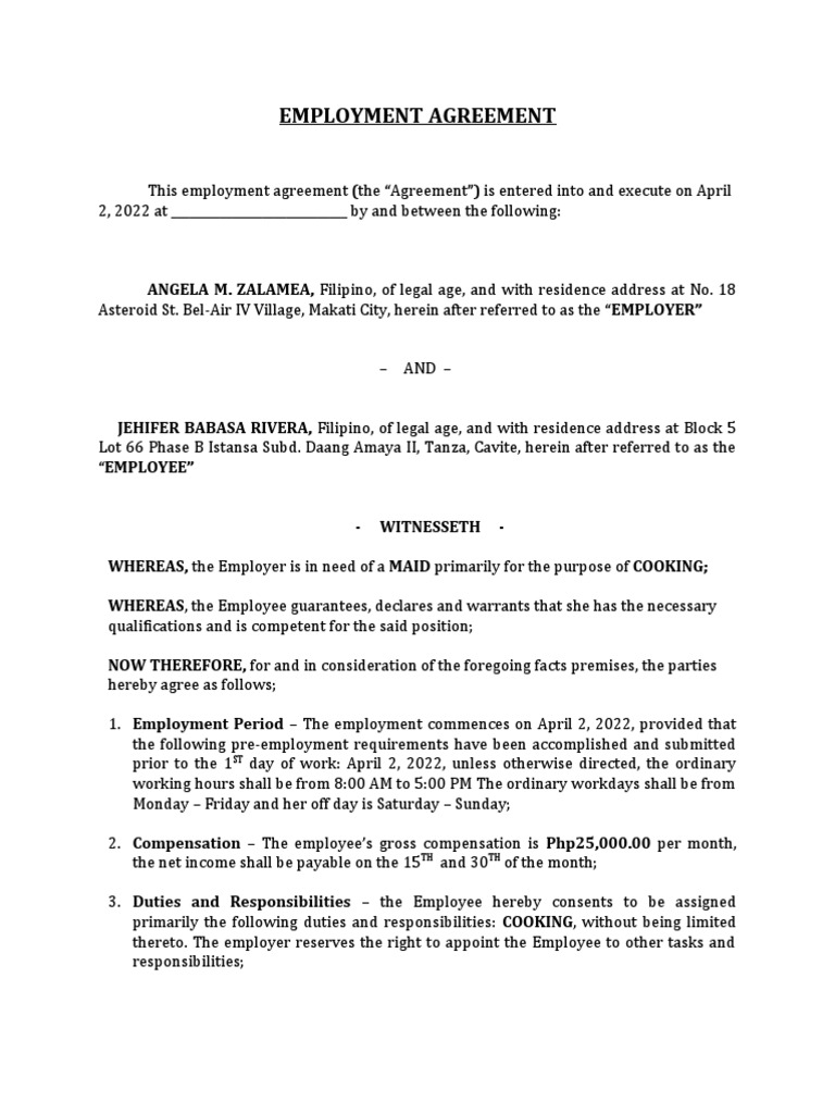 Employment Agreement Pdf Employment Government Finances