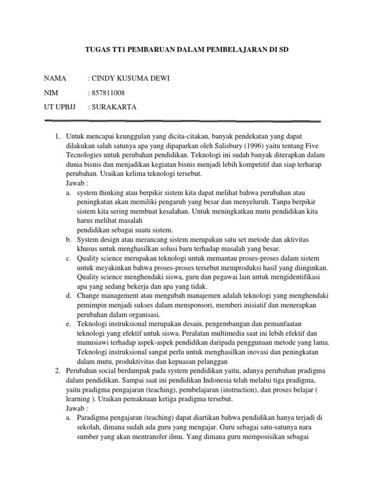 Tugas TT1 Pembaruan Dalam Pembelajaran Di SD | PDF