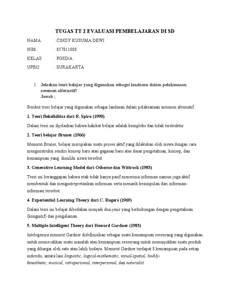 Tugas TT 2 Evaluasi Pembelajaran Di SD | PDF | Karier & Perkembangan | Pengembangan Diri