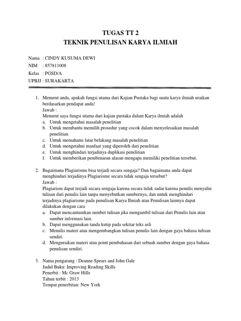Tugas TT 2 Teknik Penulisan Karya Ilmiah | PDF