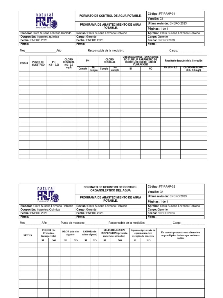 Formato de Programa de Abastecimiento de Agua Potable V3 | PDF | Agua potable | Agua