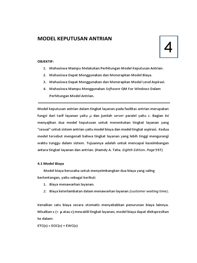 Topik 4. Model Keputusan Antrian | PDF
