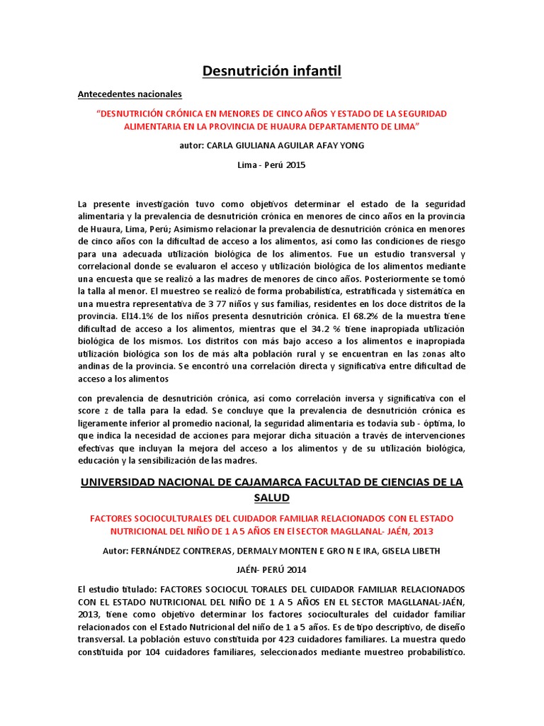 Desnutrición Infantil Final Pdf Obesidad Desnutrición