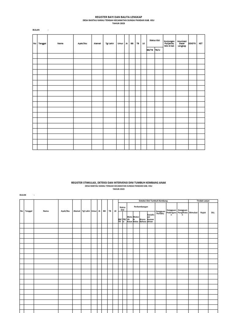 Register SDIDTK DAN BALITA LENGKAP | PDF