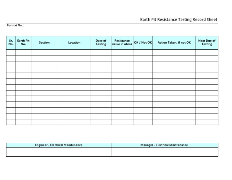 Earthpit Resistance Testing Recordsheet | PDF
