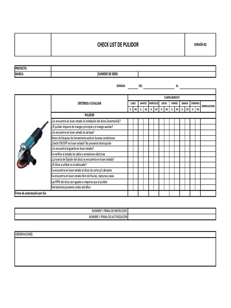 CHECK LIST DE ESMERIL v2 | PDF