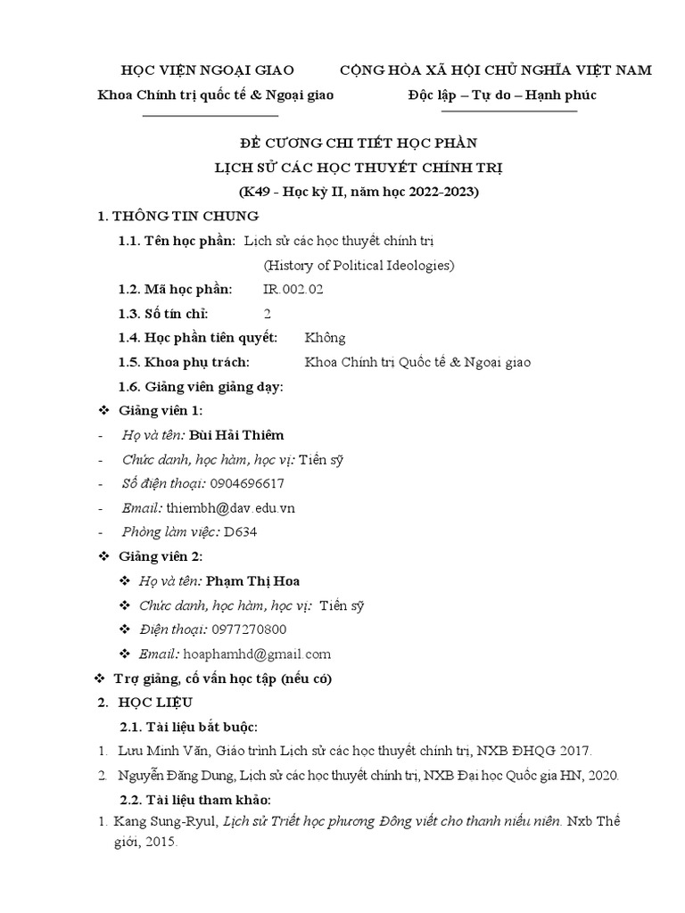 De Cuong Lich Su Cac HT Chinh Tri - K49 Rut Gon | PDF
