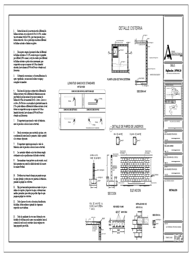 Detalle Cisterna: Dibujo | PDF | Ingeniero civil