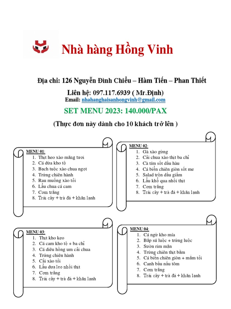 Menu H NG Vinh 2023 | PDF