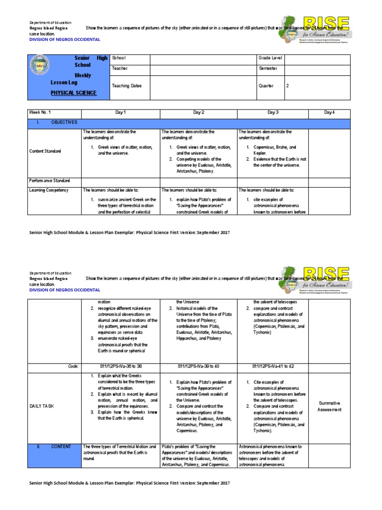Physical Science Quarter 2 Week 1 | PDF | Heliocentrism | Planets
