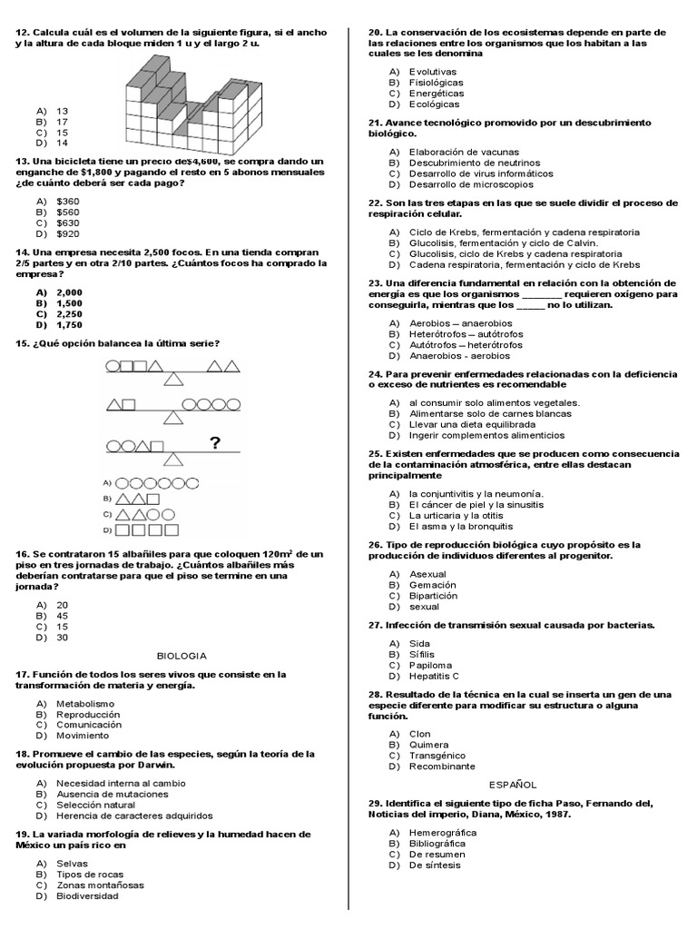 Simulacro Comipems P11-2 | PDF | Reproducción | Alimentos