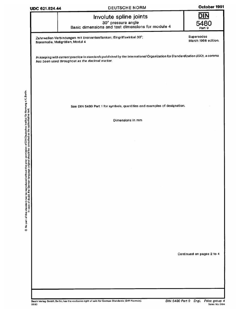 【DIN - 5480-9】 INV.S Based on Reference Diameter - Spline Joints | PDF