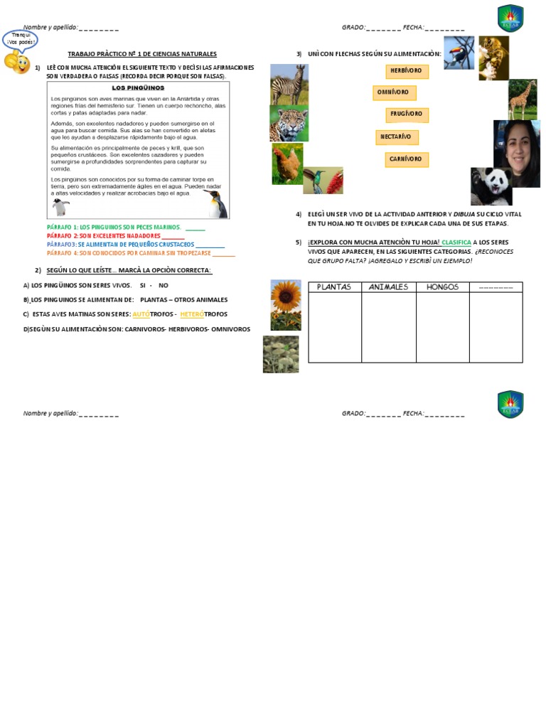 4to Grado TRABAJO PRÀCTICO #1 DE CIENCIAS NATURALES | PDF | Zoología ...