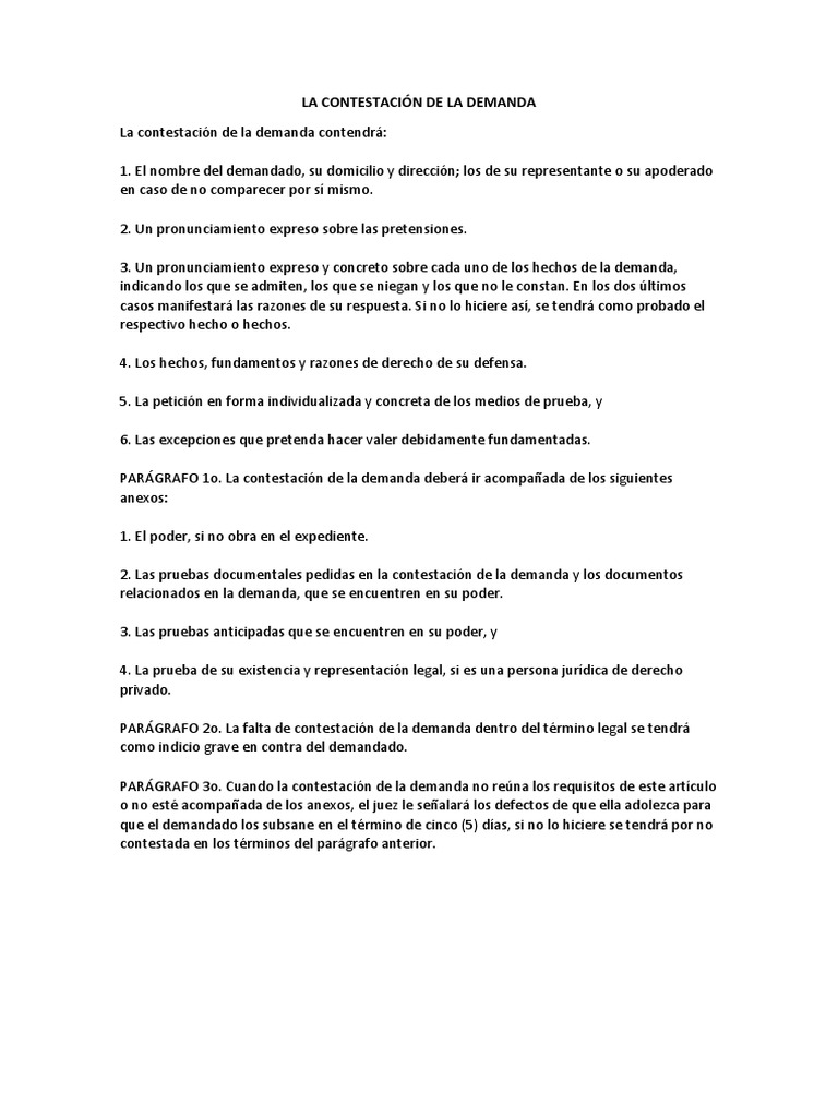 Contestación de La Demanda | PDF