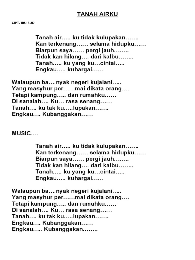 Lirik Lagu Tanah Airku | PDF
