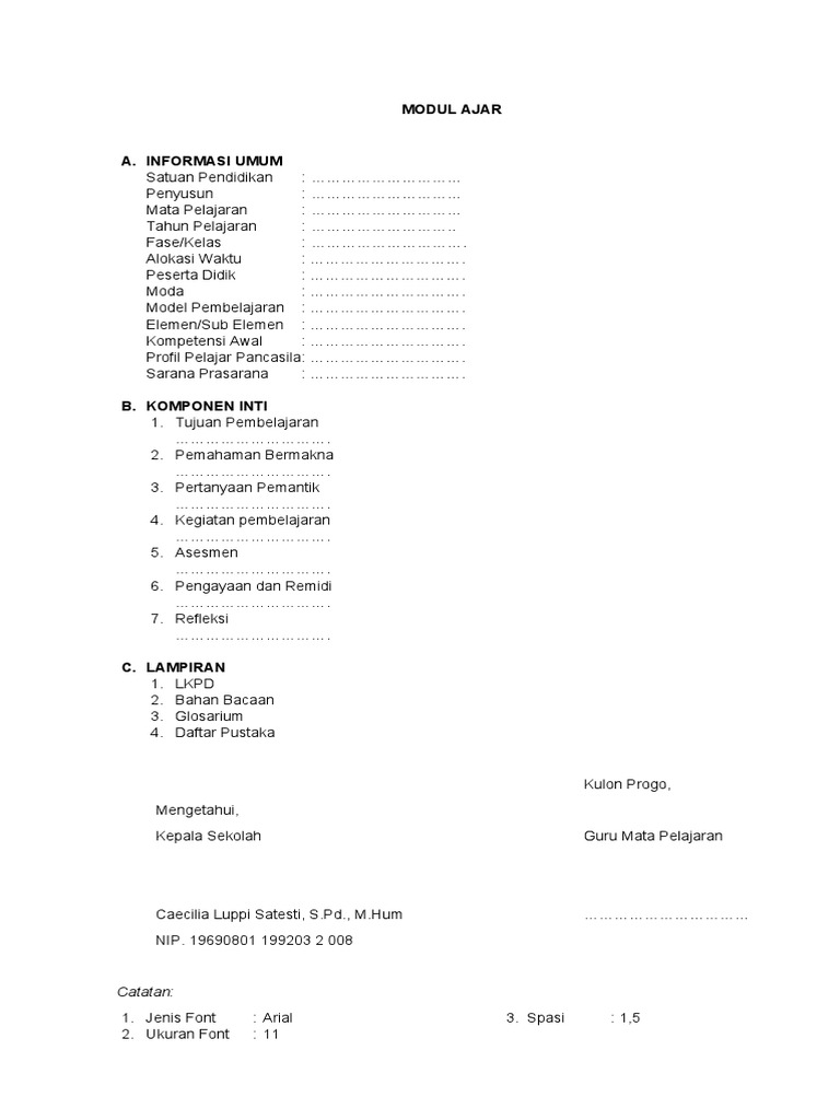 Template Modul Ajar | PDF
