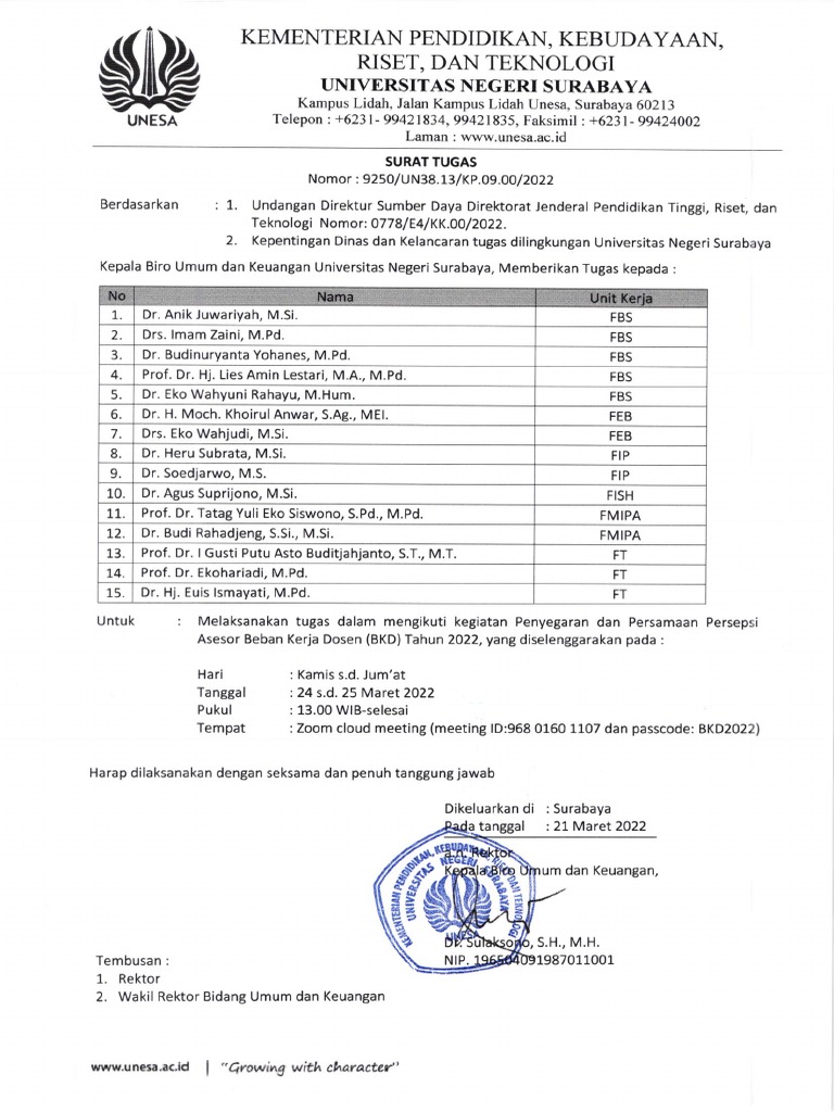Surat Tugas Penyegaran Asesor BKD | PDF