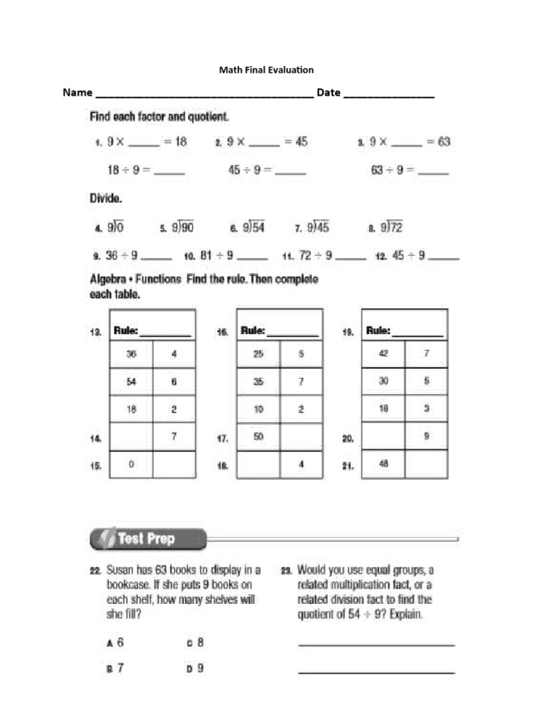 Math Final Evaluation Form | PDF