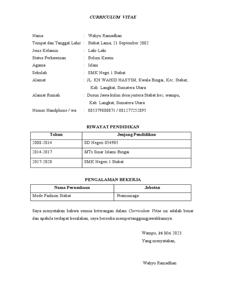 CV Wahyu Ramadhan-1 | PDF