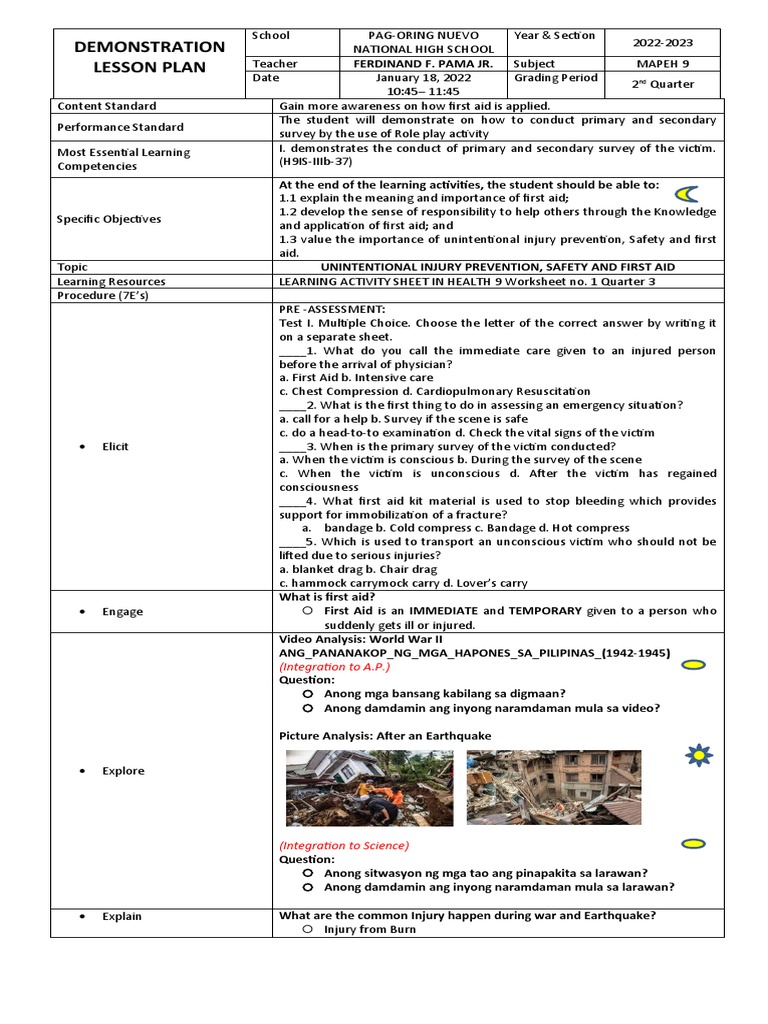 7es Lesson Plan | PDF | First Aid | Teachers