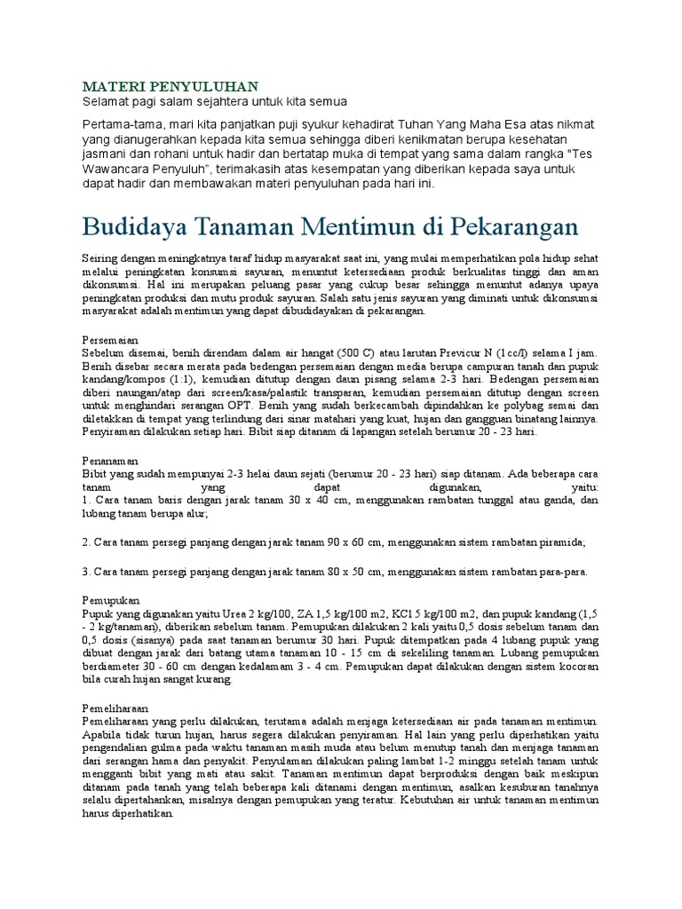 Panduan Budidaya Mentimun di Pekarangan | PDF