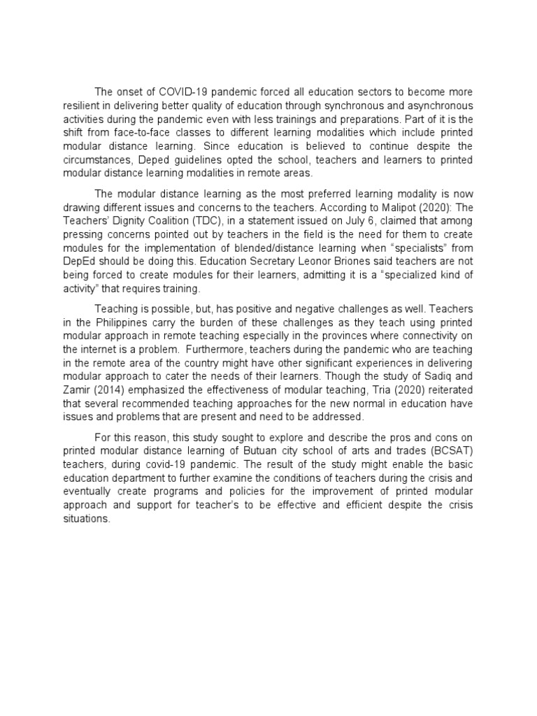 Pros and Cons of Modular Distance Learning | PDF | Distance Education ...