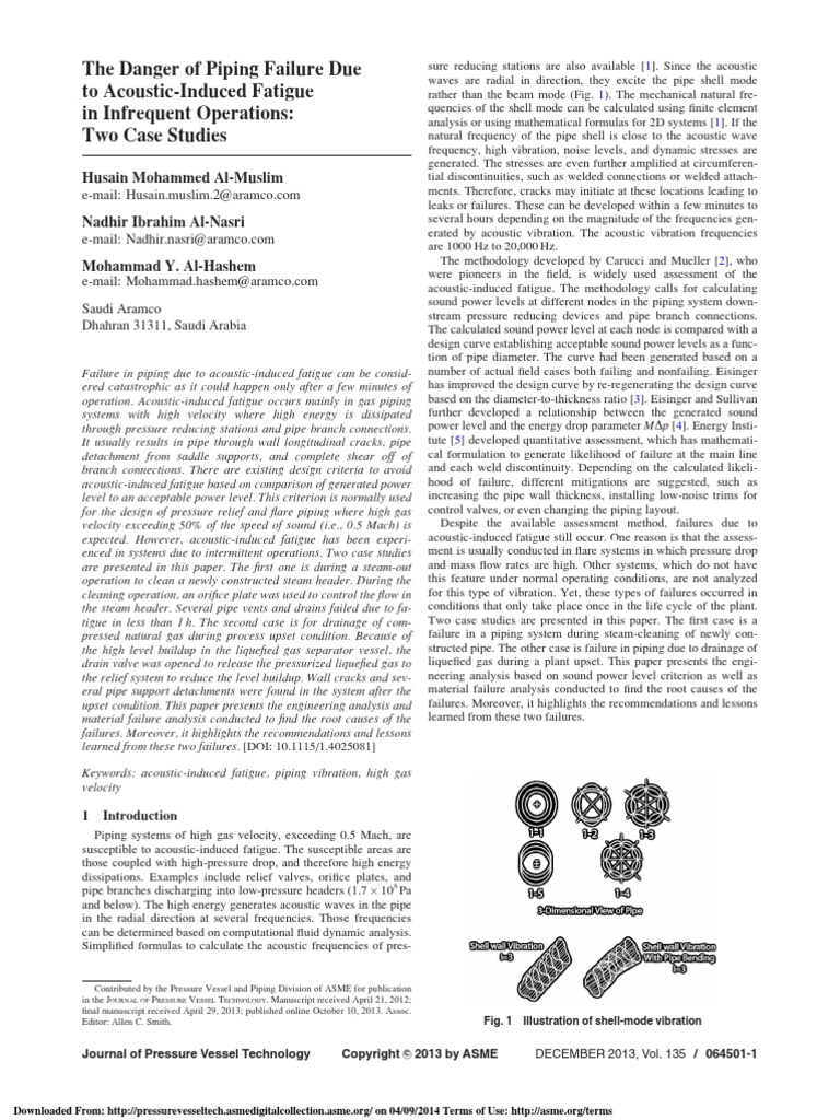The Danger of Piping Failure Due | PDF | Fatigue (Material) | Pipe ...